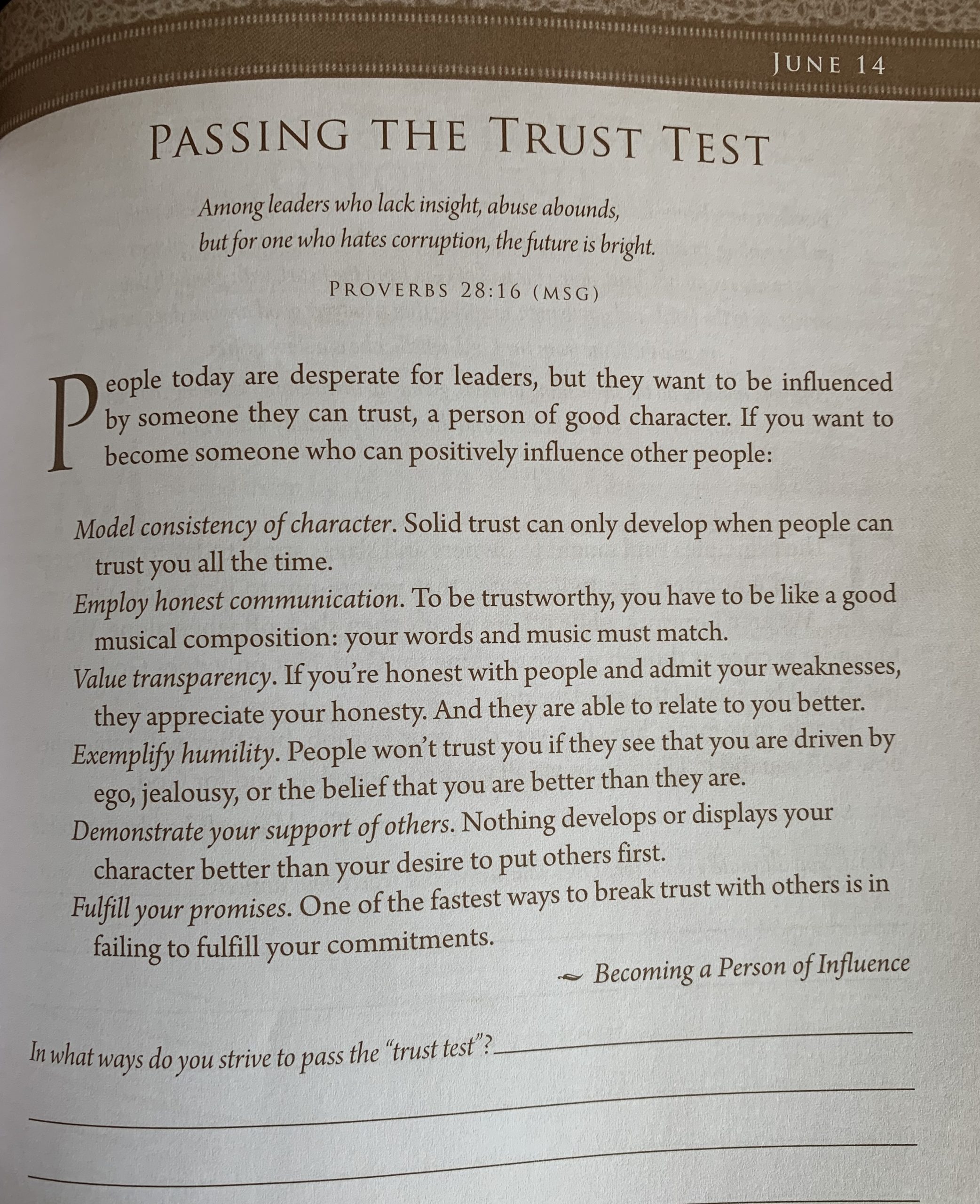 Monday Message – Passing the Trust Test – Your Life To Win, LLC